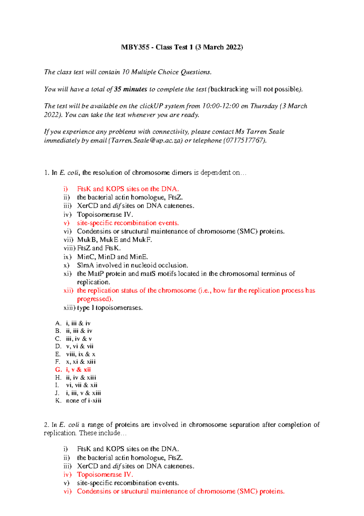 Class Test 1 with memo 2022 - MBY355 - Class Test 1 (3 March 2022) The ...