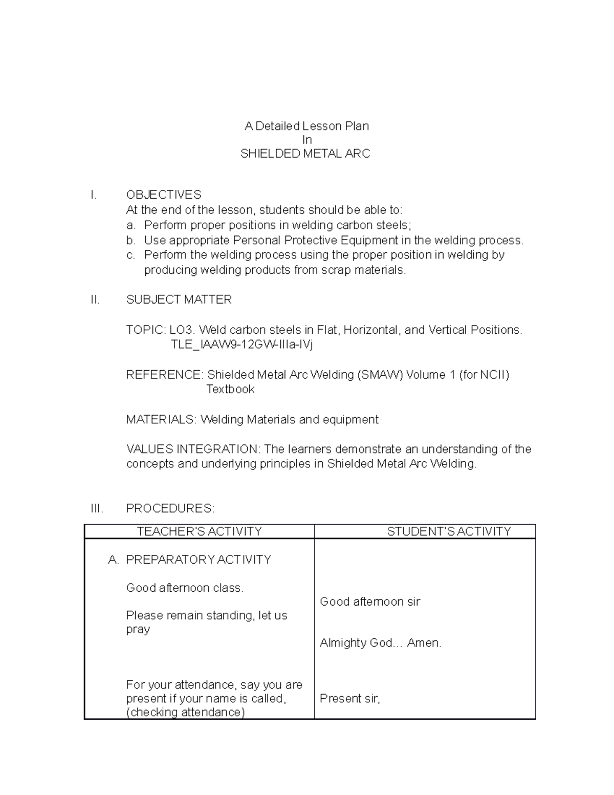 Lesson- Exemplar-SMAW12 - A Detailed Lesson Plan In SHIELDED METAL ARC ...
