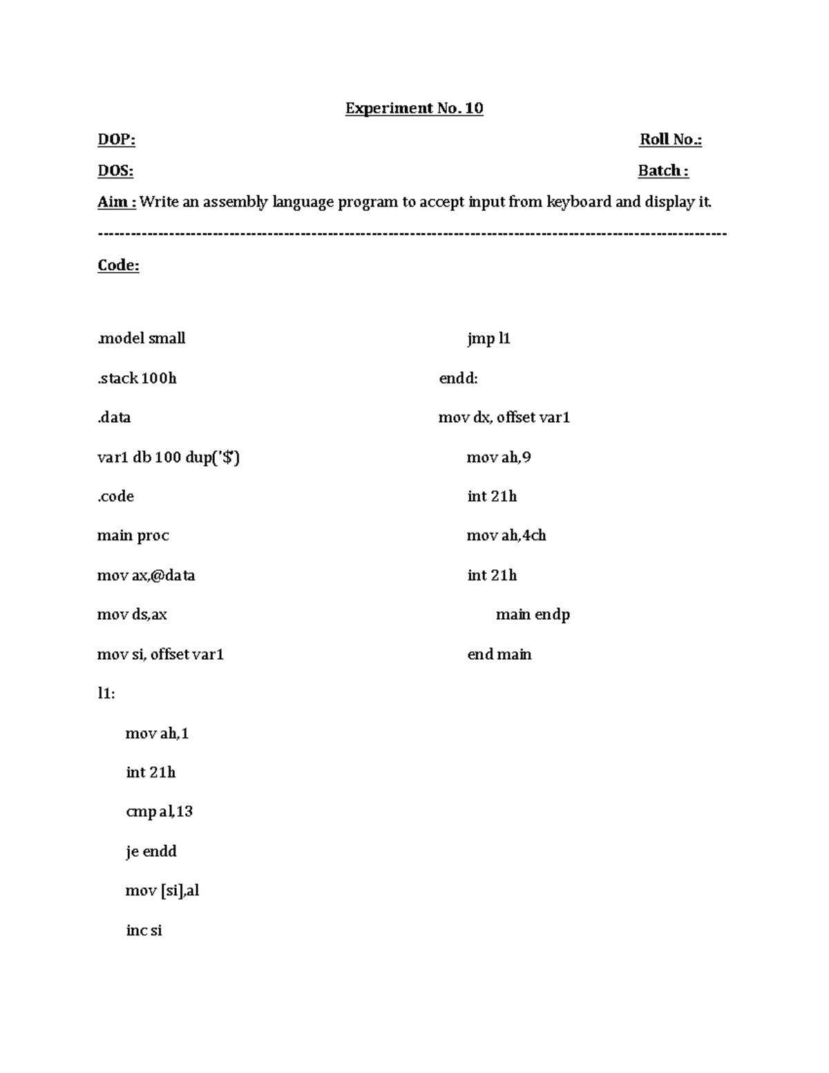 Mp 10 11 I Just Upload Microprocessor Experiment No 10 And 11 For Practice Purpose