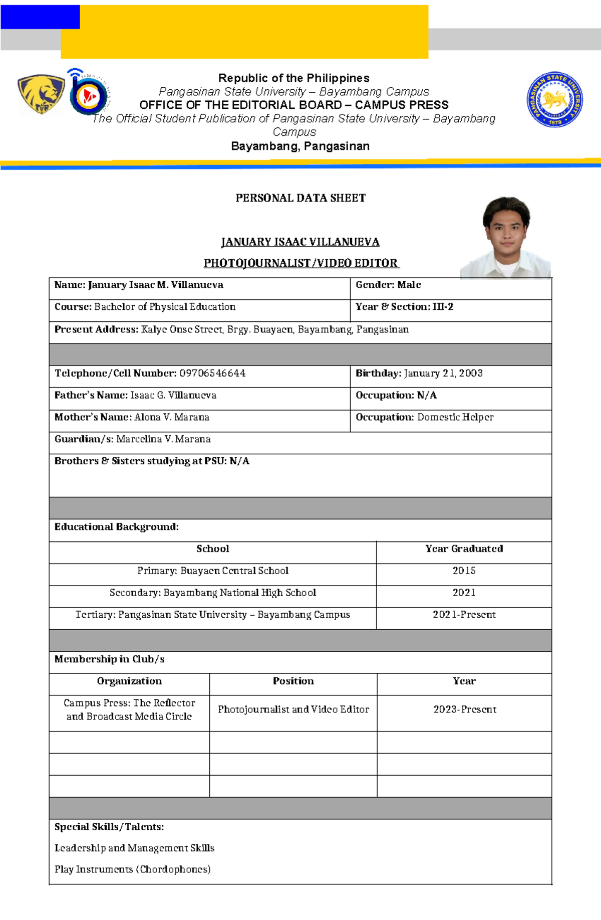 Villanueva- January Isaac - Republic of the Philippines Pangasinan ...