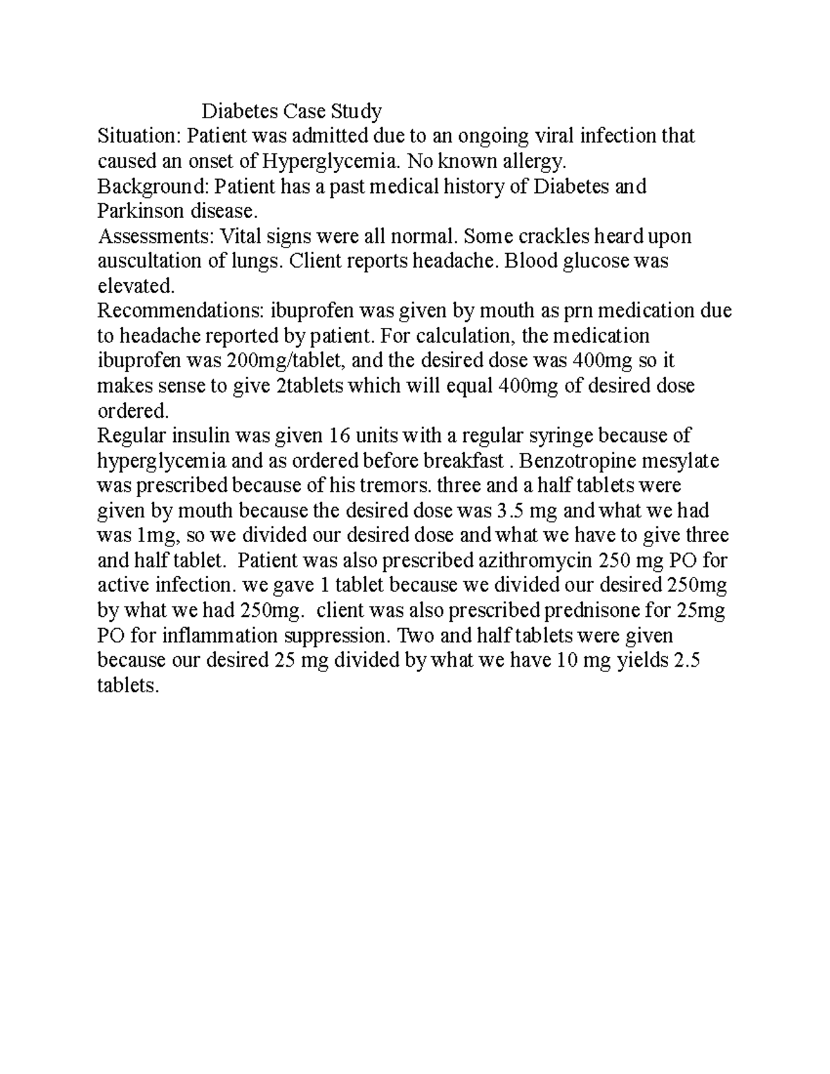 SBAR - Sbar - Diabetes Case Study Situation: Patient was admitted due ...