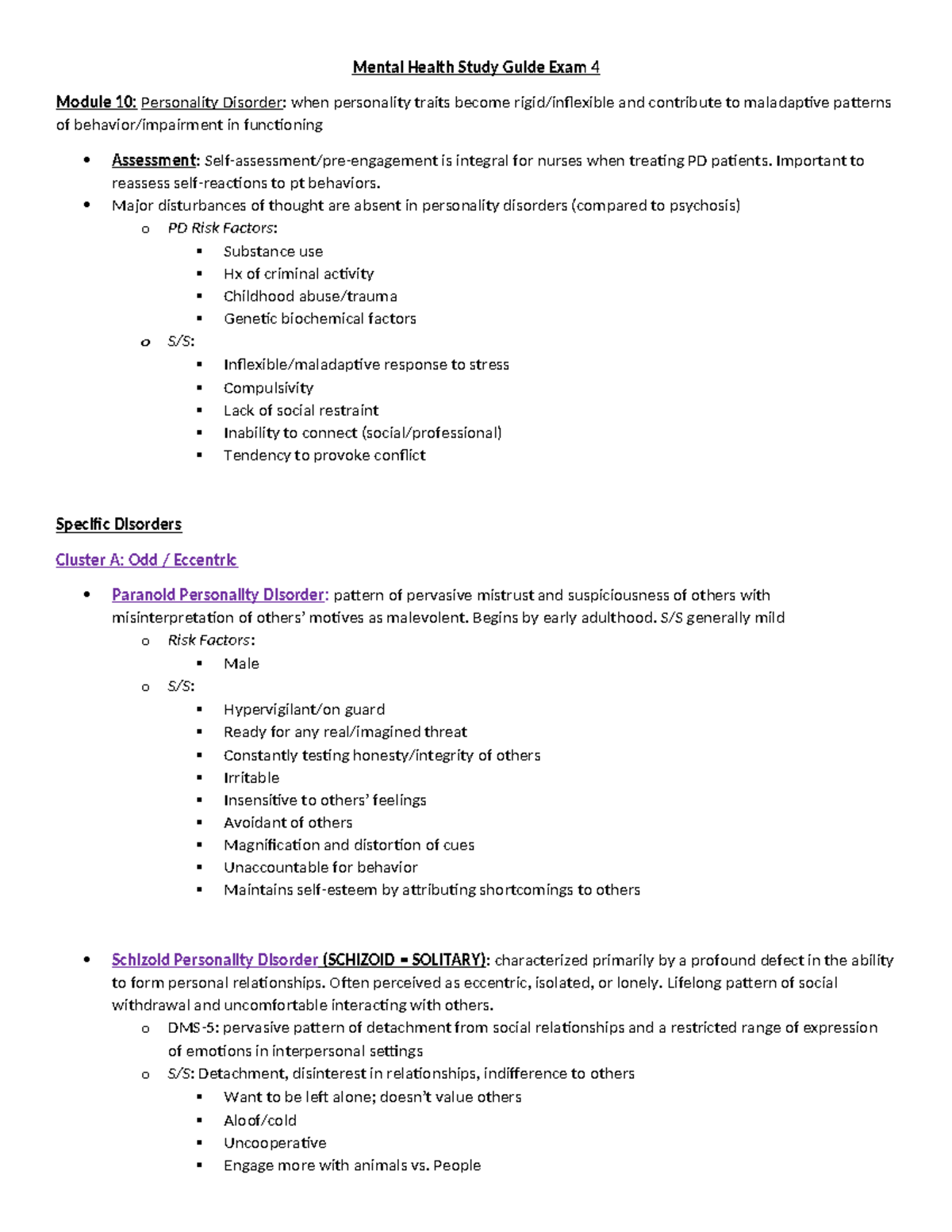 Mental Health Study Guide Exam 4 - Important to reassess self-reactions ...