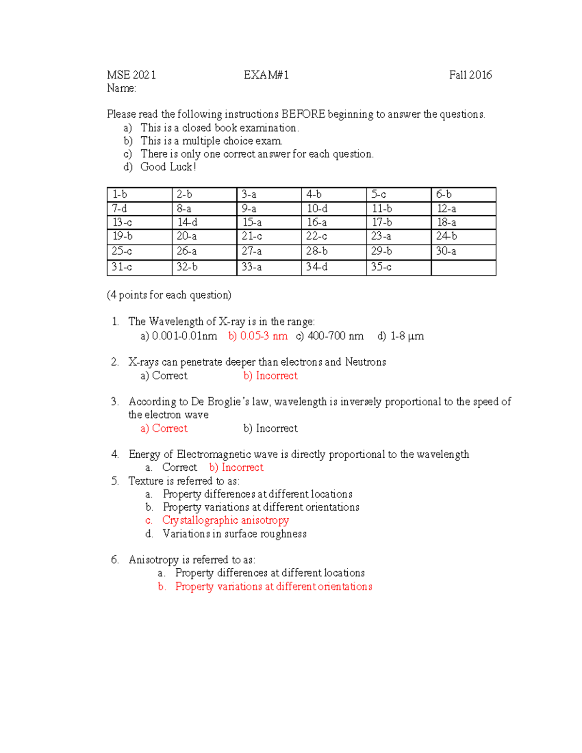 Fall2016 exam1soln - Exam Solutions - MSE 2021 EXAM#1 Fall 2016 Name: Please read the following ...
