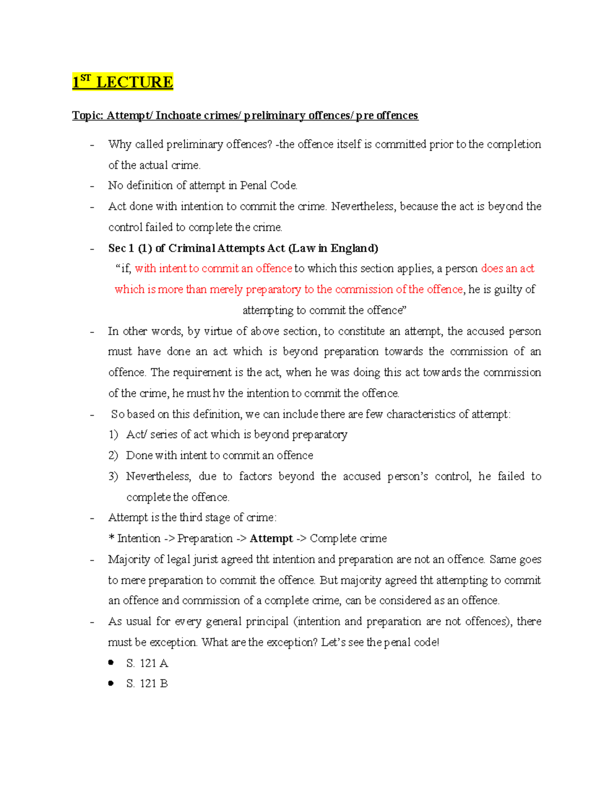 Attempt Lecture Class NOTE - 1 ST LECTURE Topic: Attempt/ Inchoate ...