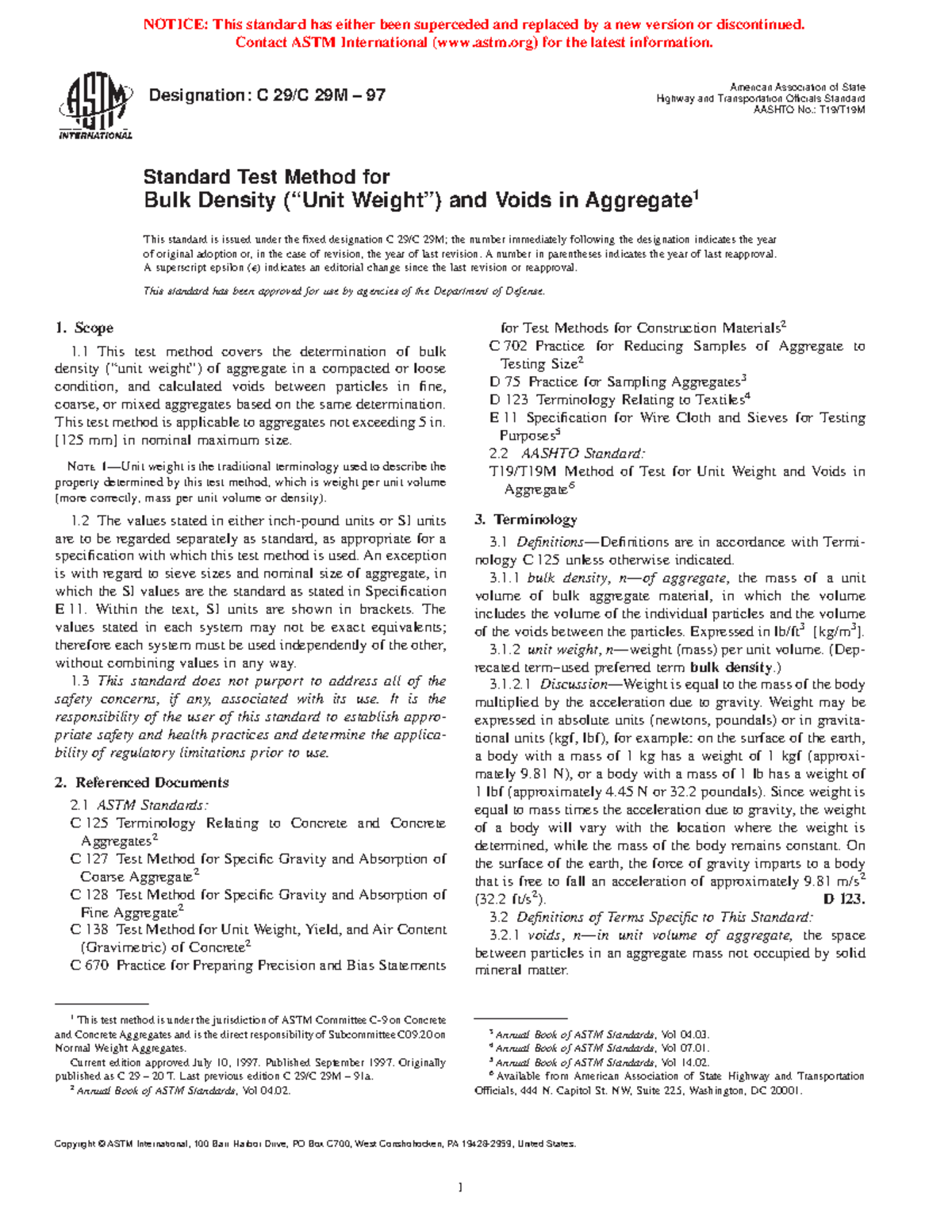 ASTM C 29 - Standard Test Method for Bulk Density (“Unit Weight”) and ...