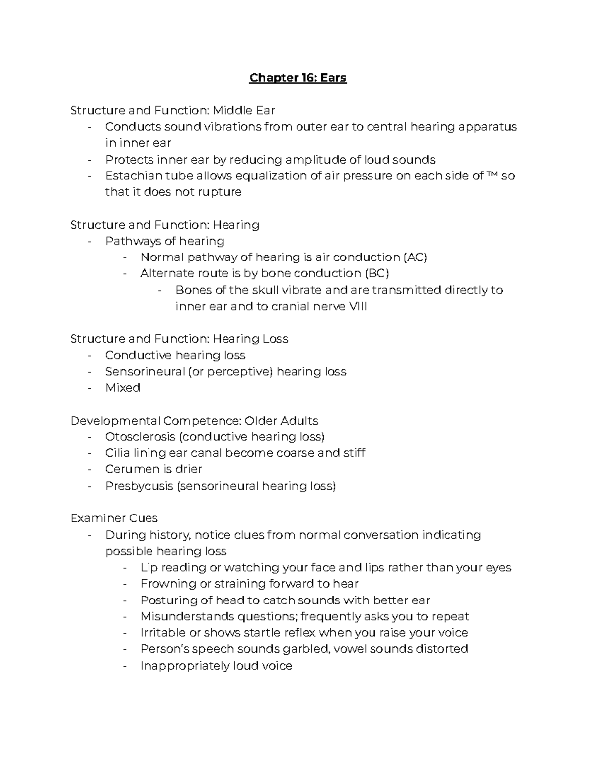 Ch. 17 Ears - In-depth detailed notes on chapter 17: ears Professor: Dr ...