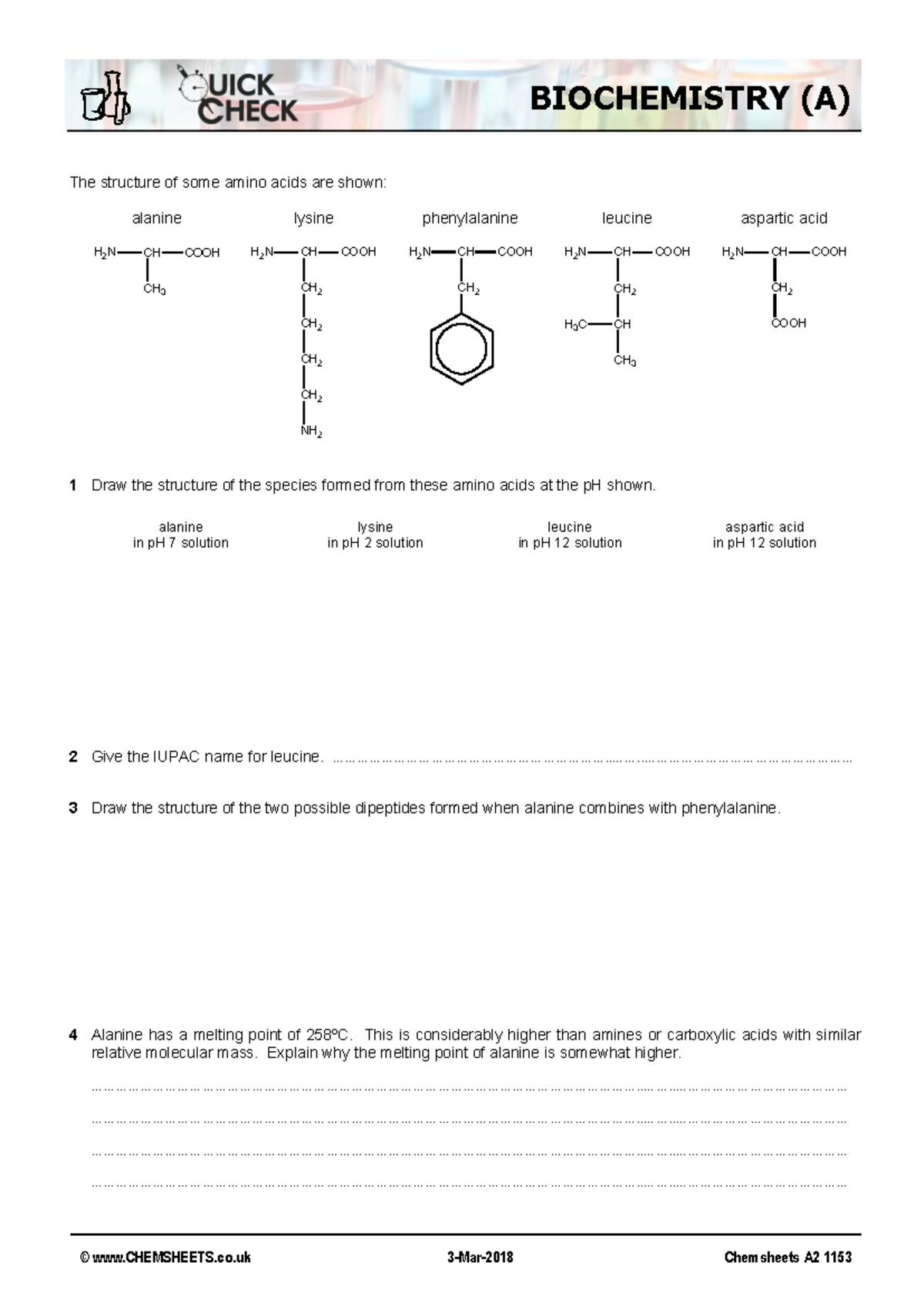Chemsheets A2 1153 QC Biochemistry A - © CHEMSHEETS.co 3 - Mar- 2018 ...