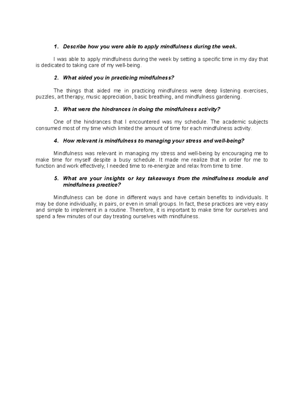 Mindfulness reflectionb - Describe how you were able to apply ...