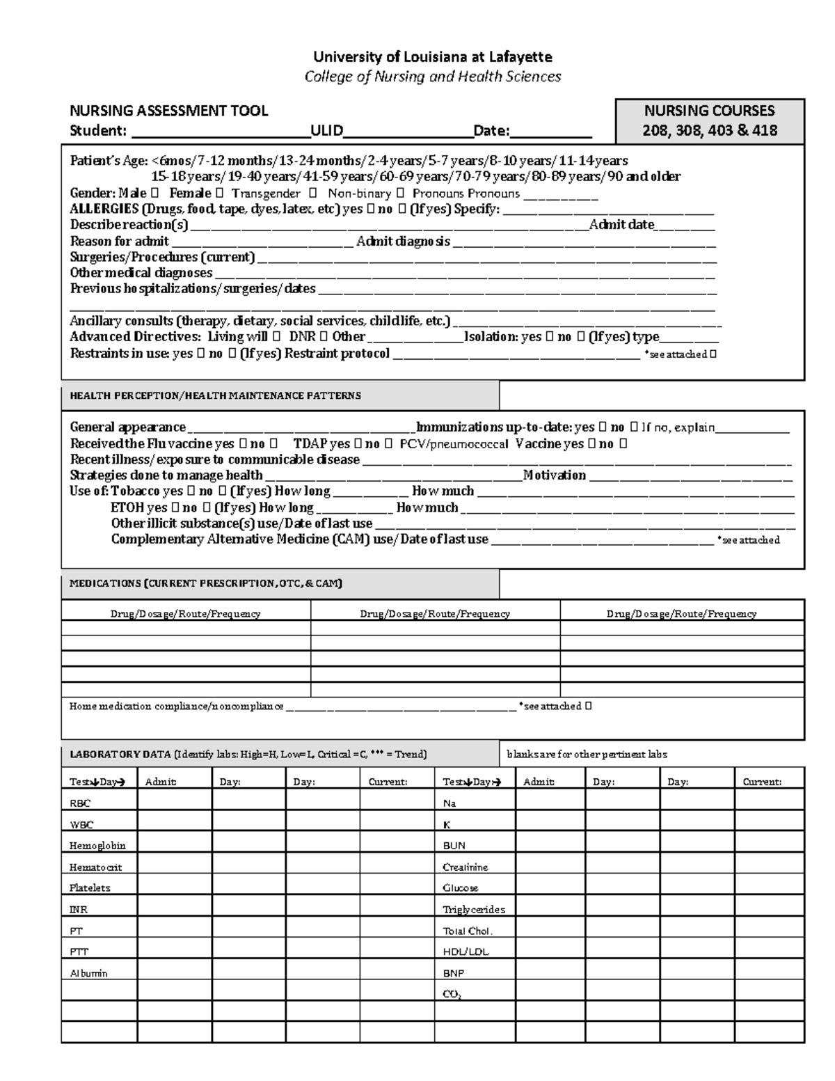 Assessment Tool - University of Louisiana at Lafayette College of ...