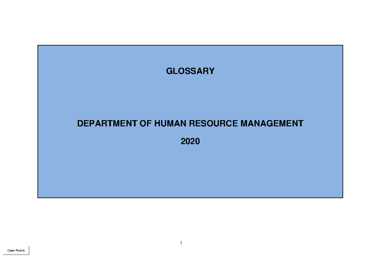 HRMD Glossay 2020 - GLOSSARY - GLOSSARY DEPARTMENT OF HUMAN RESOURCE ...