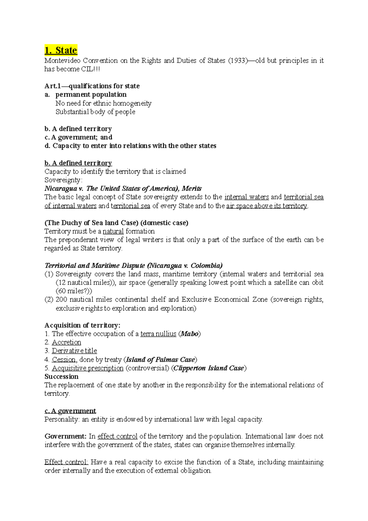 international law - 1. State Montevideo Convention on the Rights and ...
