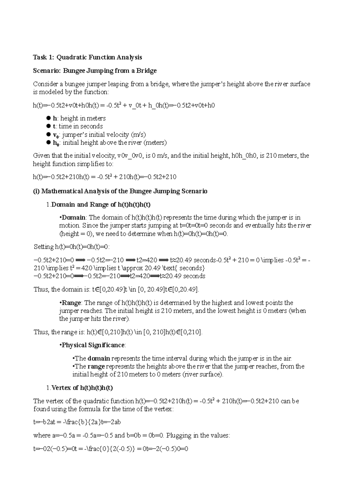 Sharing - Task 1: Quadratic Function Analysis Scenario: Bungee Jumping ...