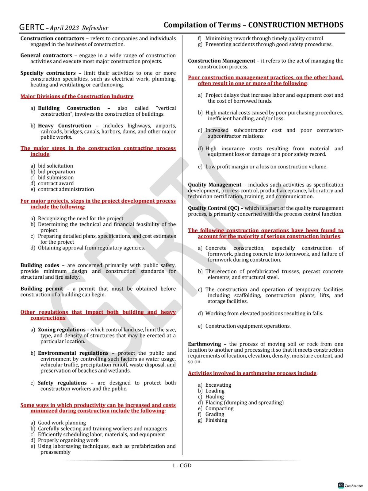 MSTE Terms Construction Methods - GERTO April 2023 Refresher ...