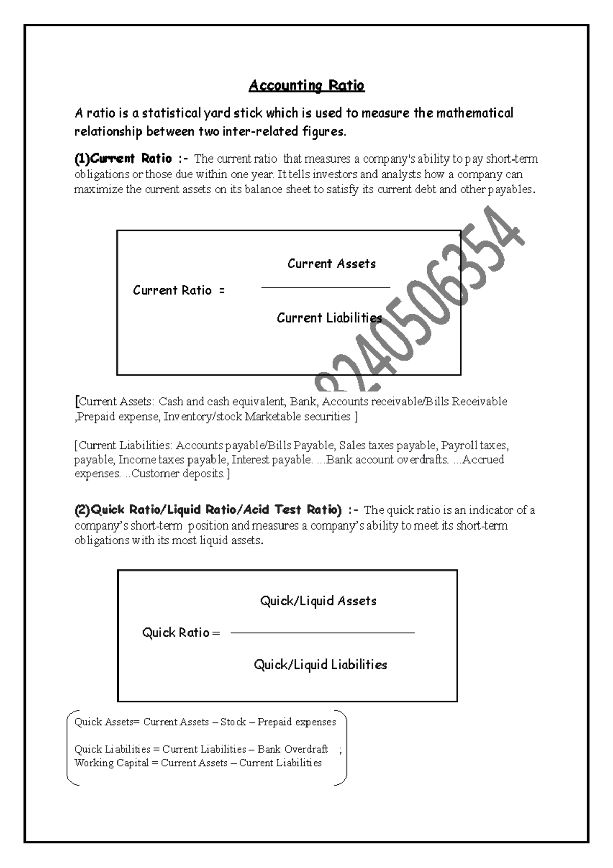 Accounting Ratio - (1)Current Ratio :- The current ratio that measures ...
