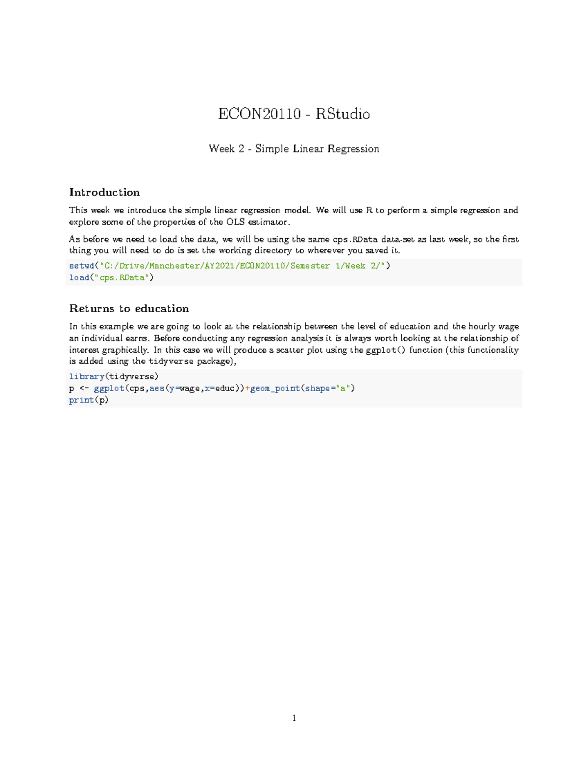 Week 2 R Studio walkthrough - ECON20110 - Manchester - Studocu