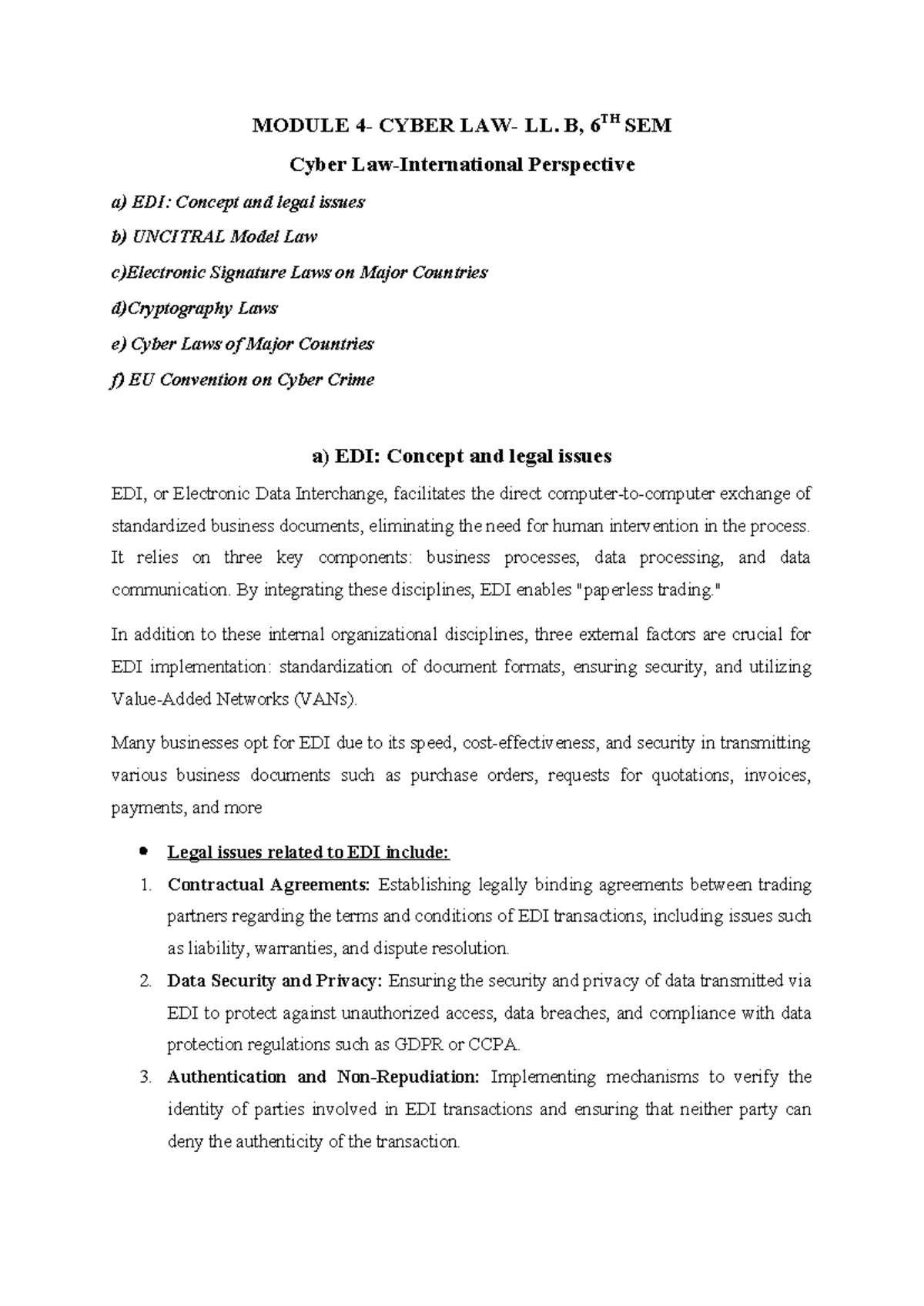 Module 4 Session 2 Cyber LAW - MODULE 4- CYBER LAW- LL. B, 6TH SEM Cyber Law-International - Studocu