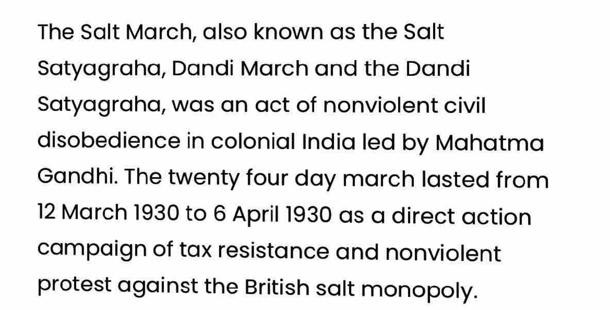 Salt march - Physics HL - The Salt March, also known as the Salt ...
