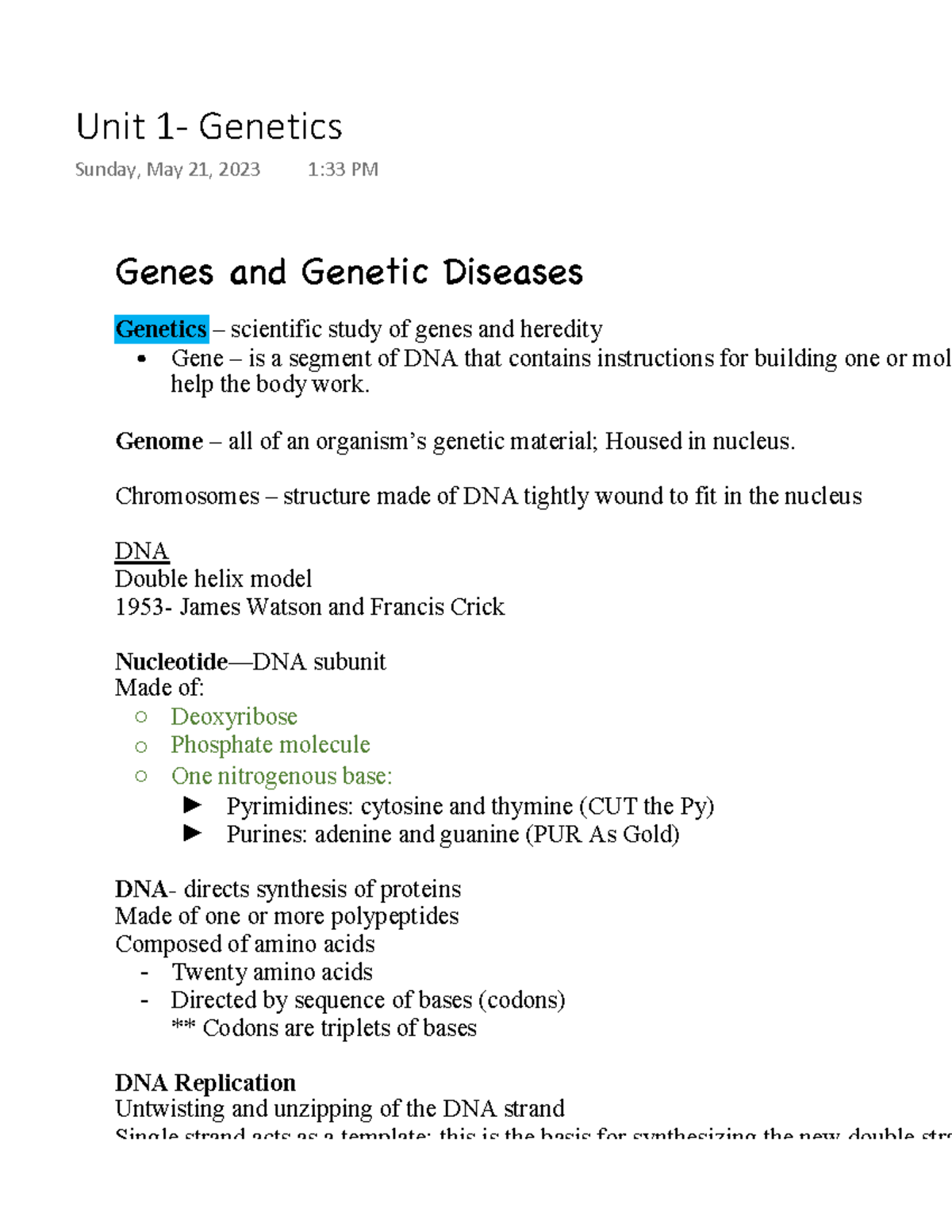 Unit 1- Genetics - Summer with Cranshaw - Genes and Genetic Diseases ...