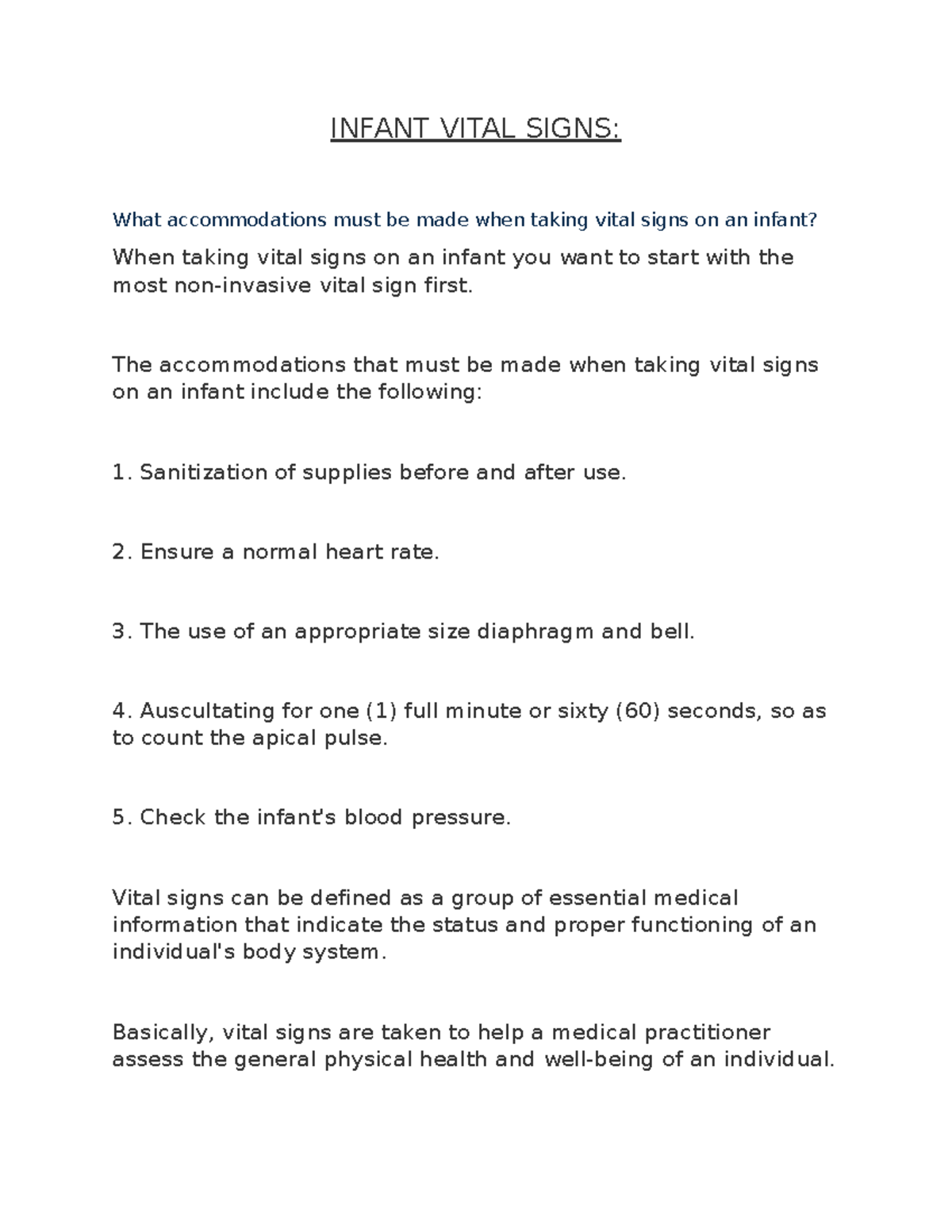 MAS110 WK5 Infant vital sign Discussion 11 - INFANT VITAL SIGNS: What ...