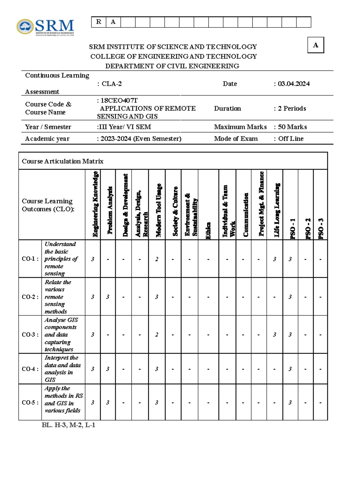 18CEO407T Application of RS and GIS CTII A - SRM INSTITUTE OF SCIENCE ...
