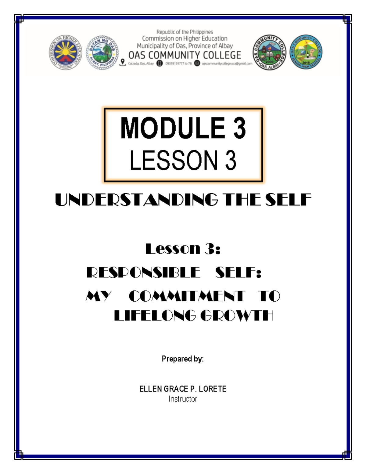 Module 3 Lesson 3 - Answer sheet - MODULE 3 LESSON 3 UNDERSTANDING THE ...