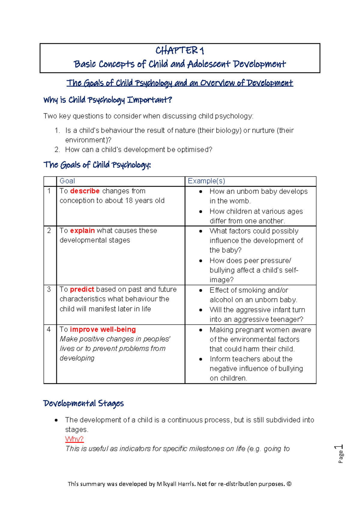 Psychology 213 class notes - Page 1 CHAPTER 1 Basic Concepts of Child ...