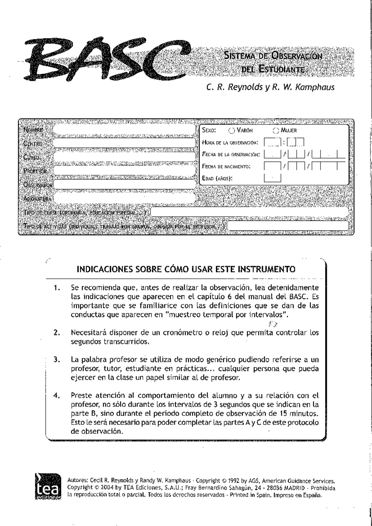 BASC-3 - Test psicológico - BASC- 3 : Sistema de evaluación de la ...