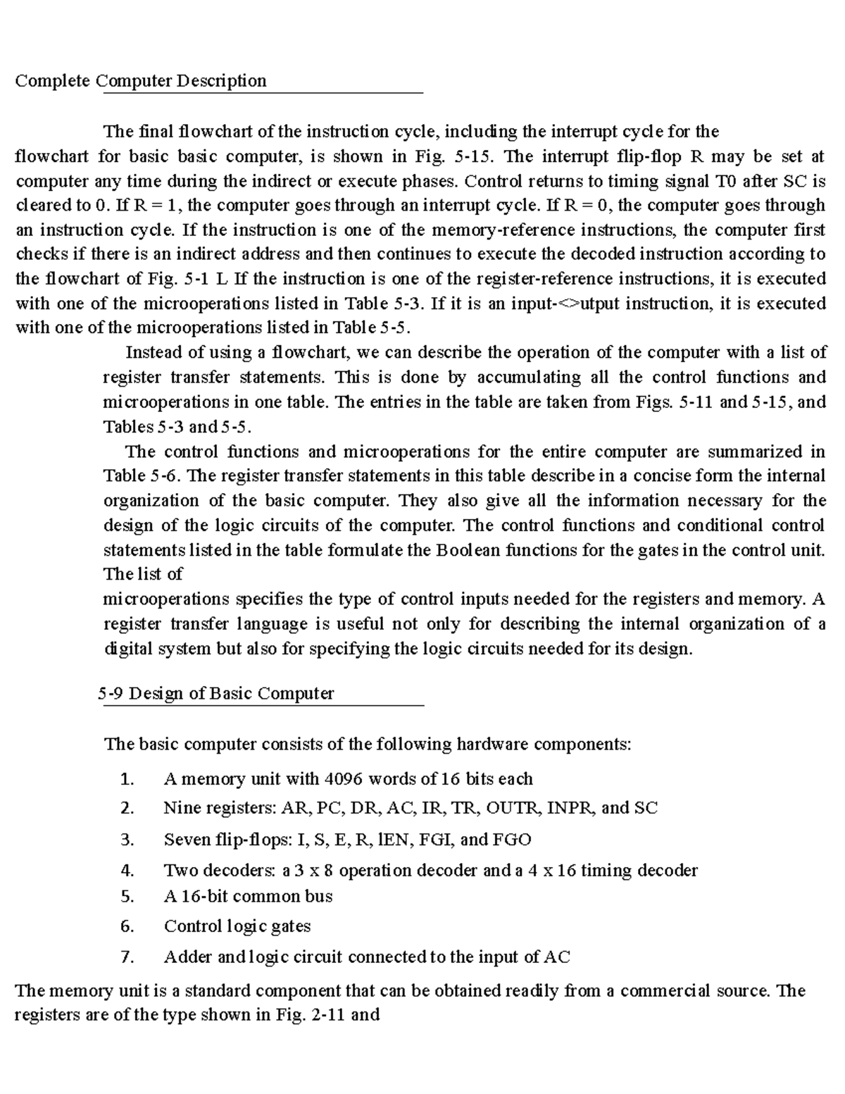 Complete Computer Description 5 15 The Interrupt Flip Flop R May Be Set At Computer Any Time