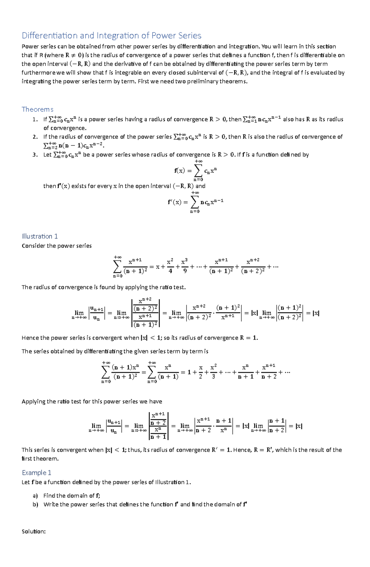 Differentiation And Integration Of Power Series You Will Learn In