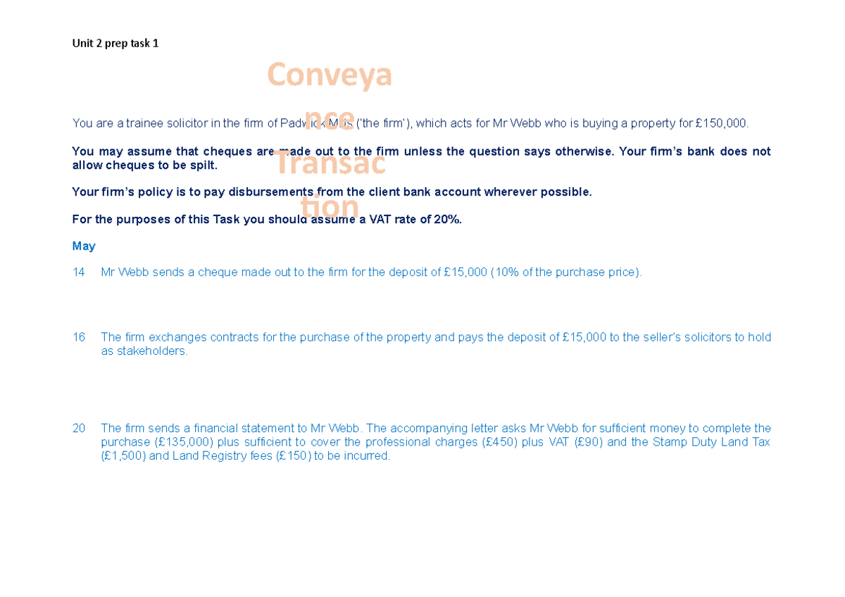Conveyance transaction and what to do - Studocu