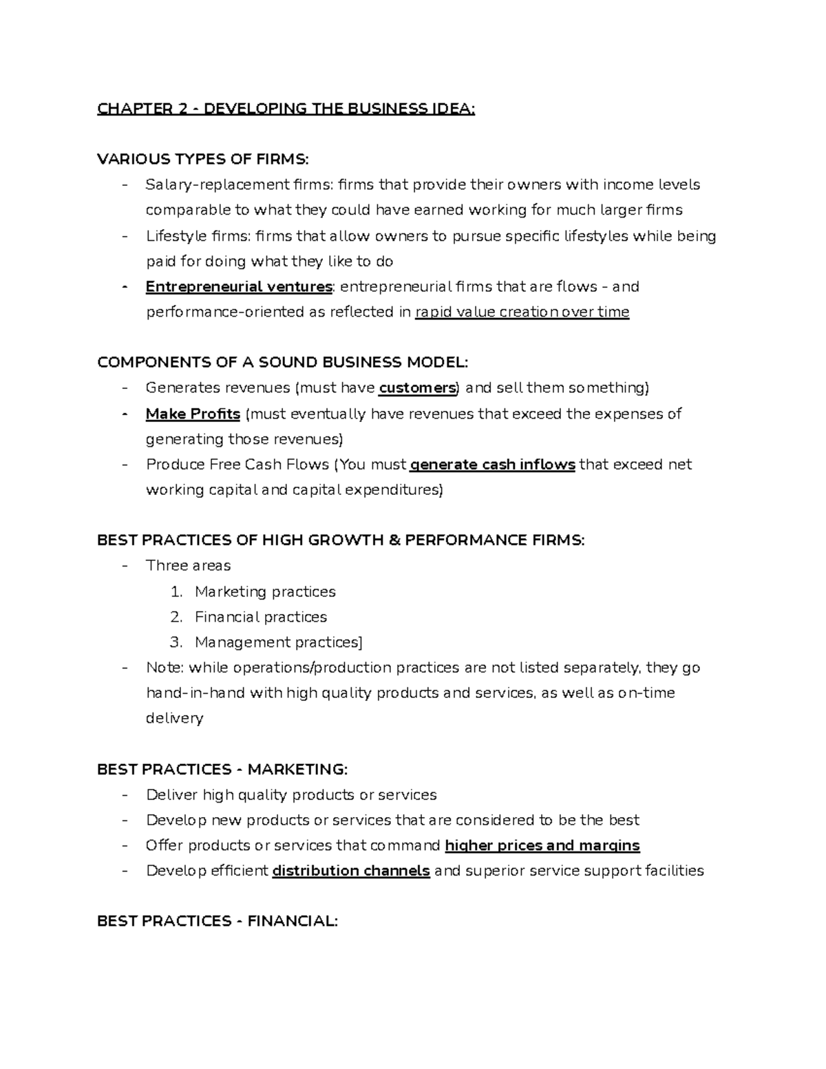 Chapter 2 - Developing The Business Idea - CHAPTER 2 - DEVELOPING THE ...