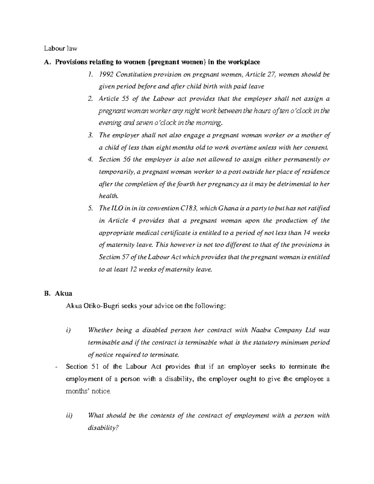 Labour law - Infractions of women and others rights at the workplace ...