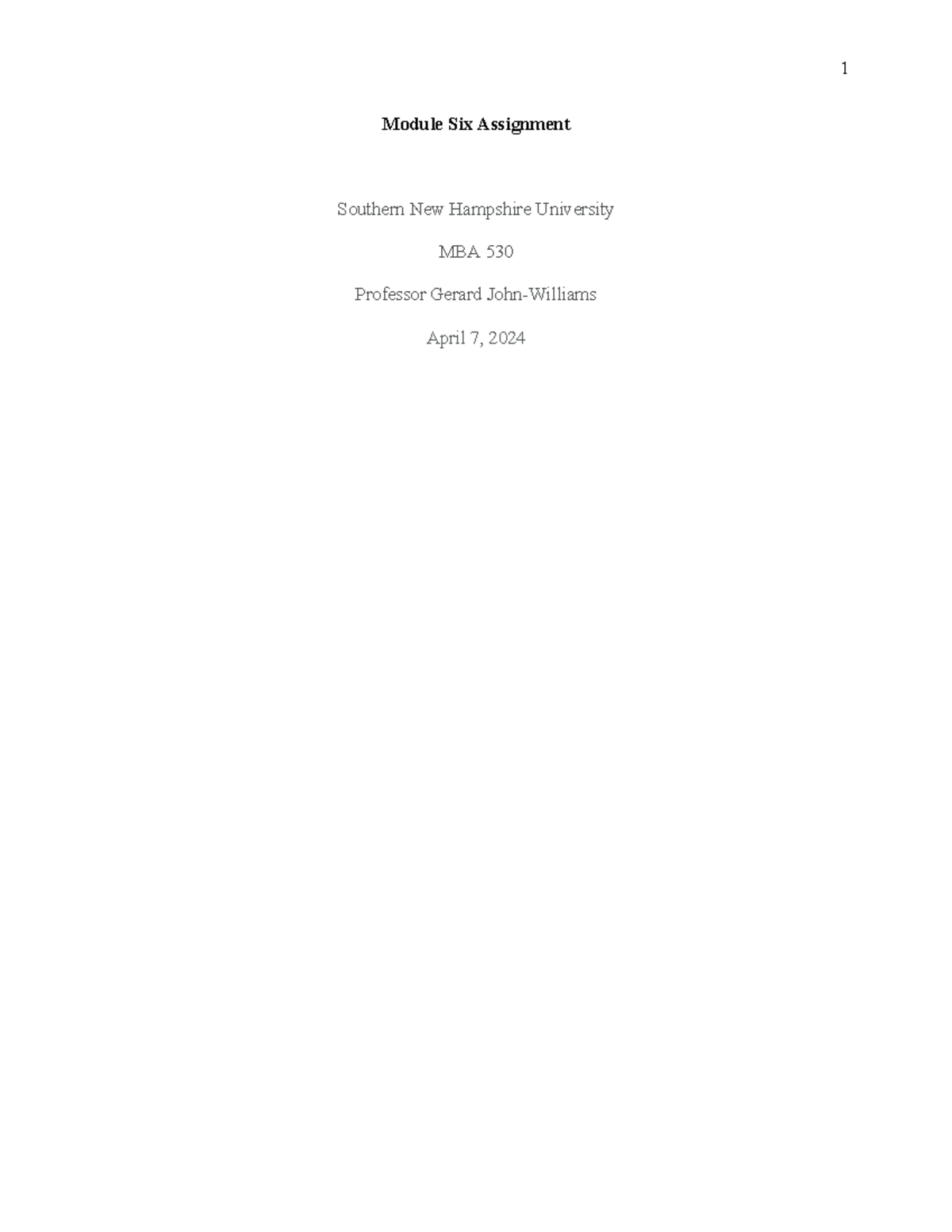 Module Six Assignment-MBA 530 - Module Six Assignment Southern New ...