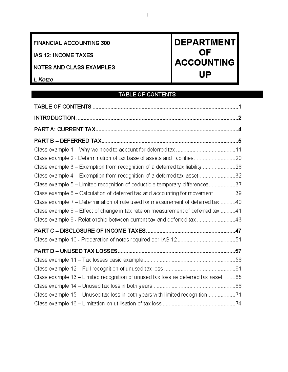 IAS 12 Notes - FINANCIAL ACCOUNTING 300 IAS 12: INCOME TAXES NOTES AND ...