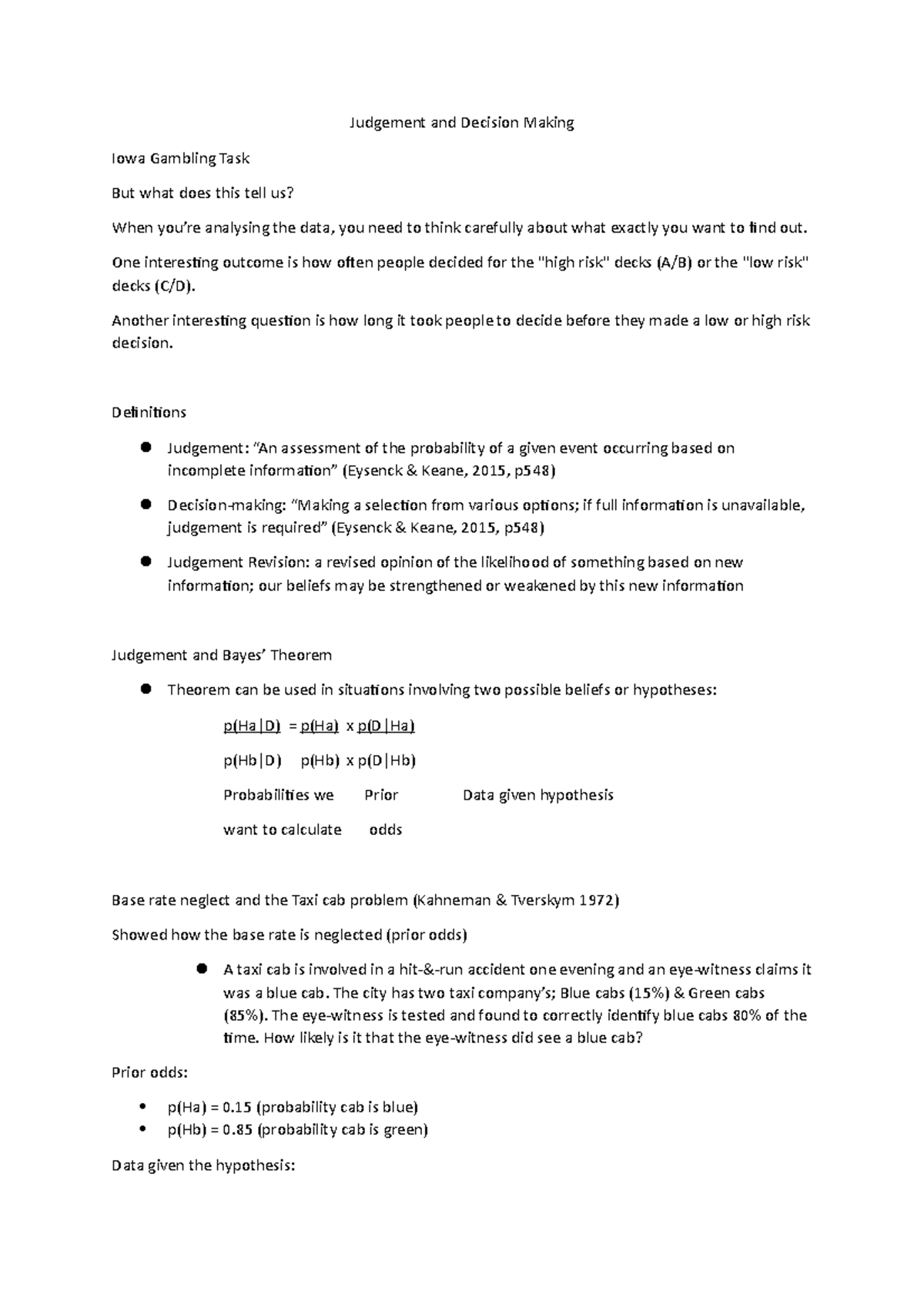 Judgement and decision making - Judgement and Decision Making Iowa ...