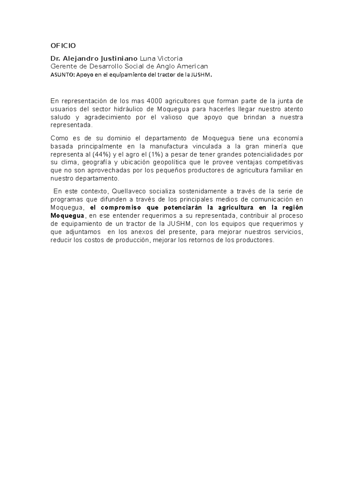 Equipamiento - OFICIO Dr. Alejandro Justiniano Luna Victoria Gerente de ...