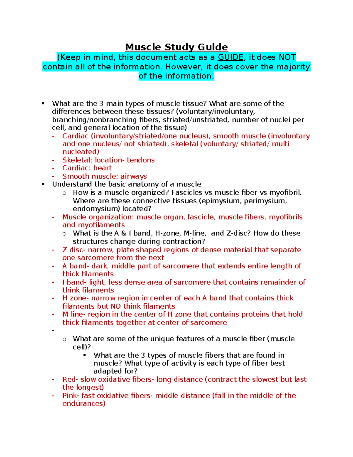 Muscle Study Guide - Muscle Study Guide (Keep in mind, this document ...