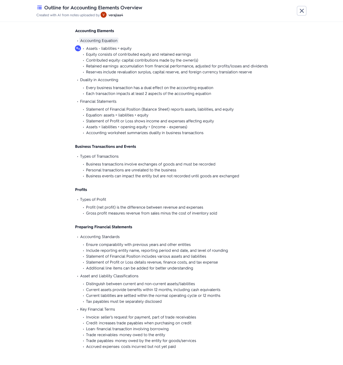 Ara wk 2 summary - Outline for Accounting Elements Overview Created ...
