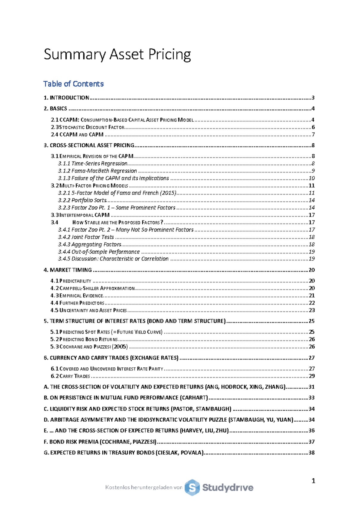 Summary Asset Pricing - Summary Asset Pricing INTRODUCTION Table of ...