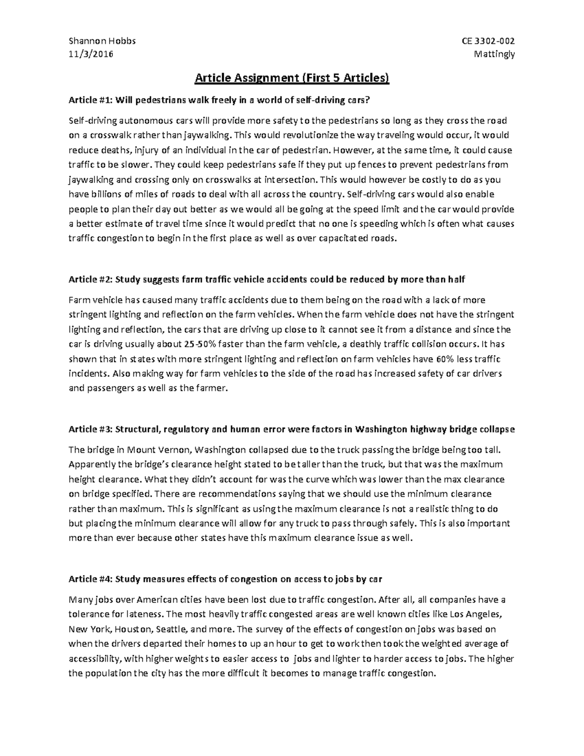 Article Assignment (First 5 with Articles) - Shannon Hobbs 11/3/2016 CE ...