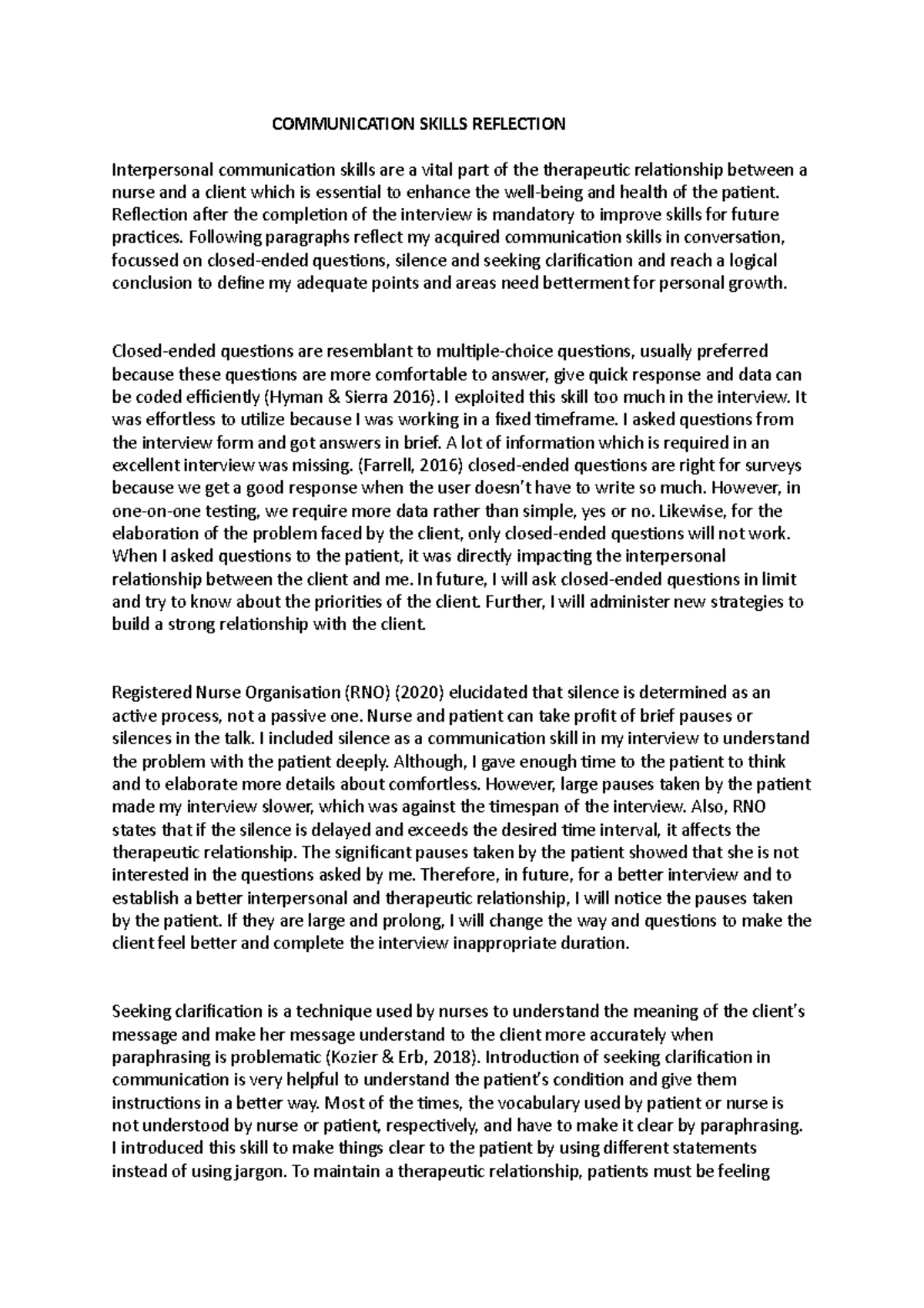 Communication Skills Reflection - COMMUNICATION SKILLS REFLECTION ...