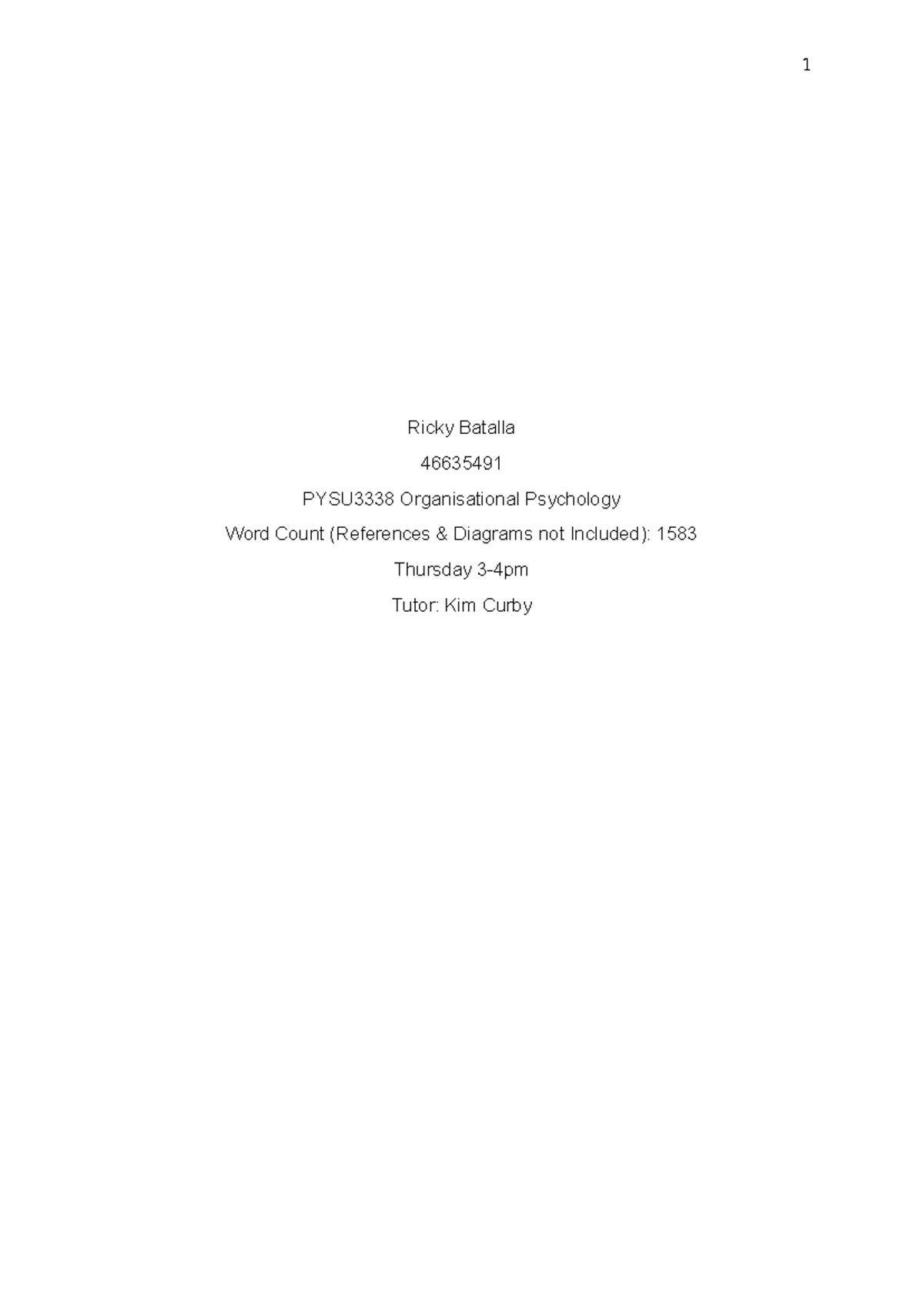 Org Psych Report - Ricky Batalla 46635491 PYSU3338 Organisational ...