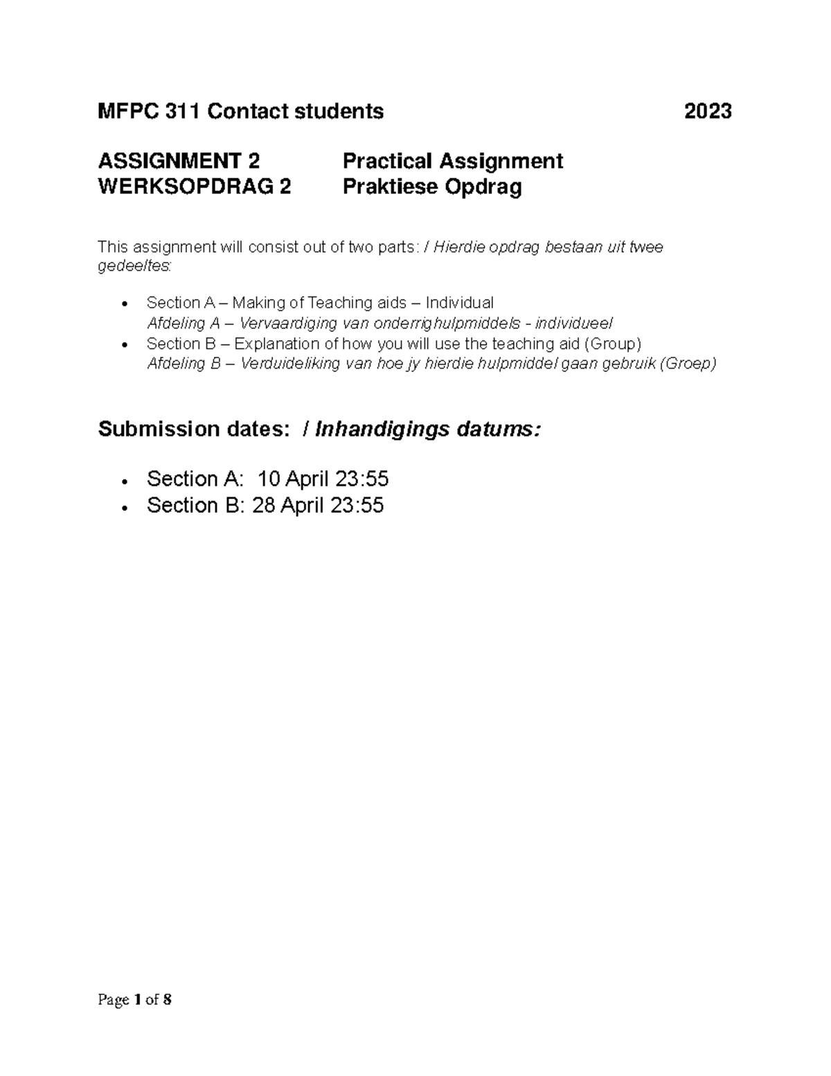 2023 MFPC 311 - Assignment 02 Contact students Final - MFPC 311 Contact students 2023 ASSIGNMENT ...