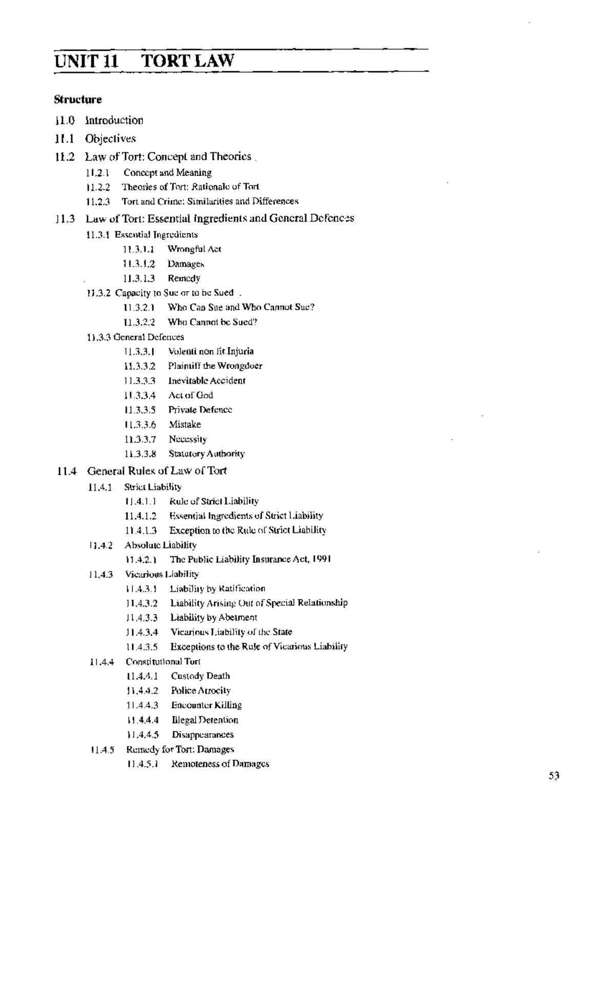 Unit one point one - UNIT 11 TORT LAW Structure 11 Introduction 11 ...