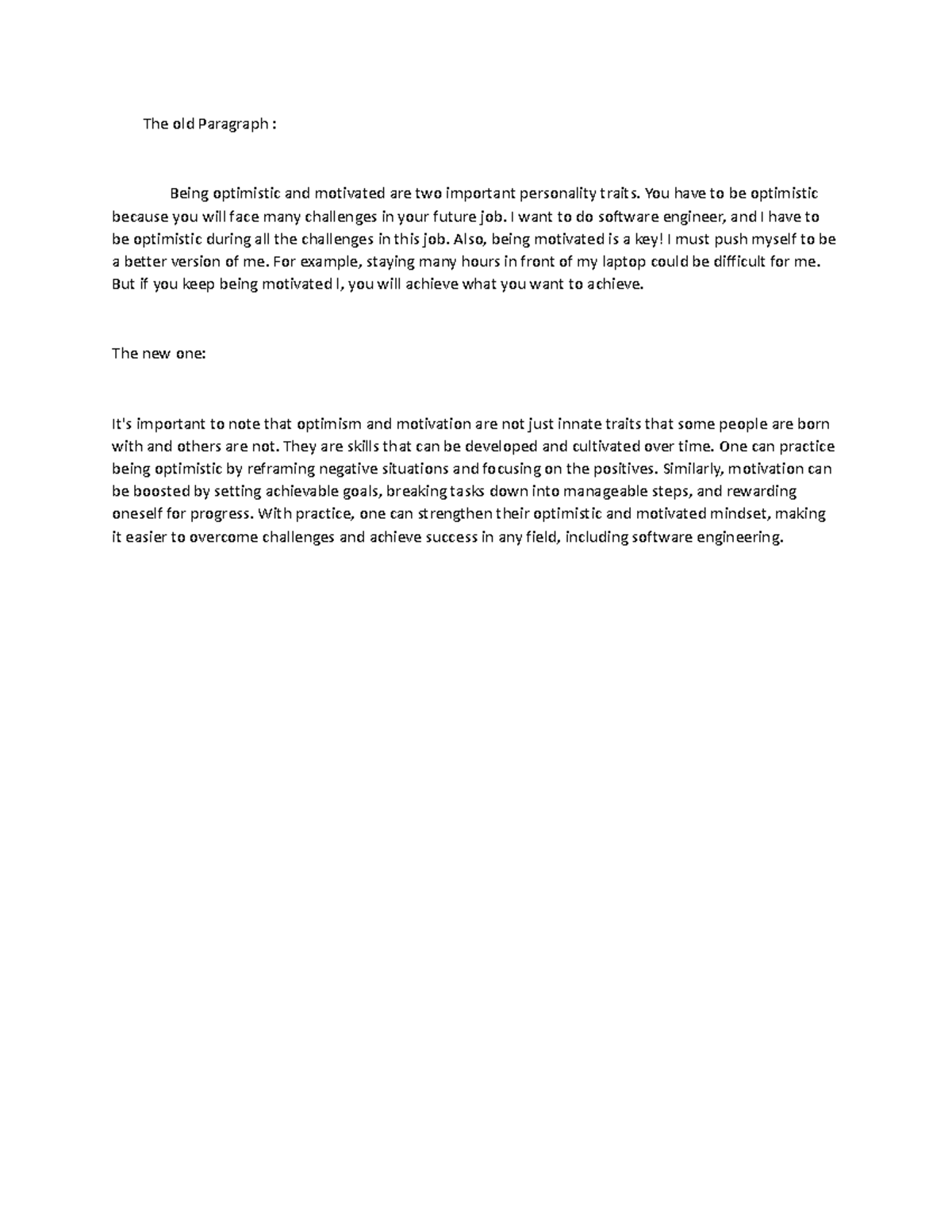 Document - gioh - The old Paragraph : Being optimistic and motivated ...