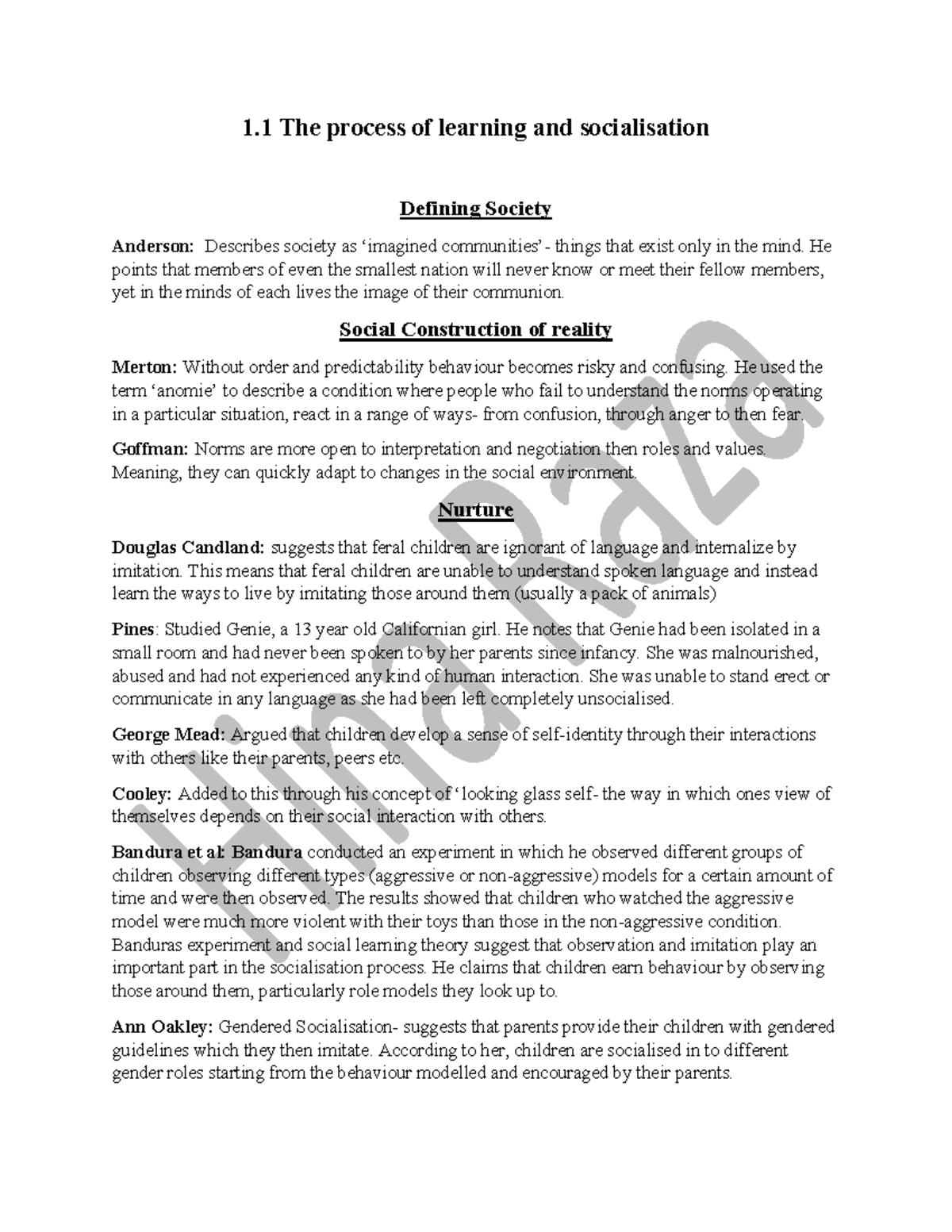 Process of learning socialisation - 1 The process of learning and ...