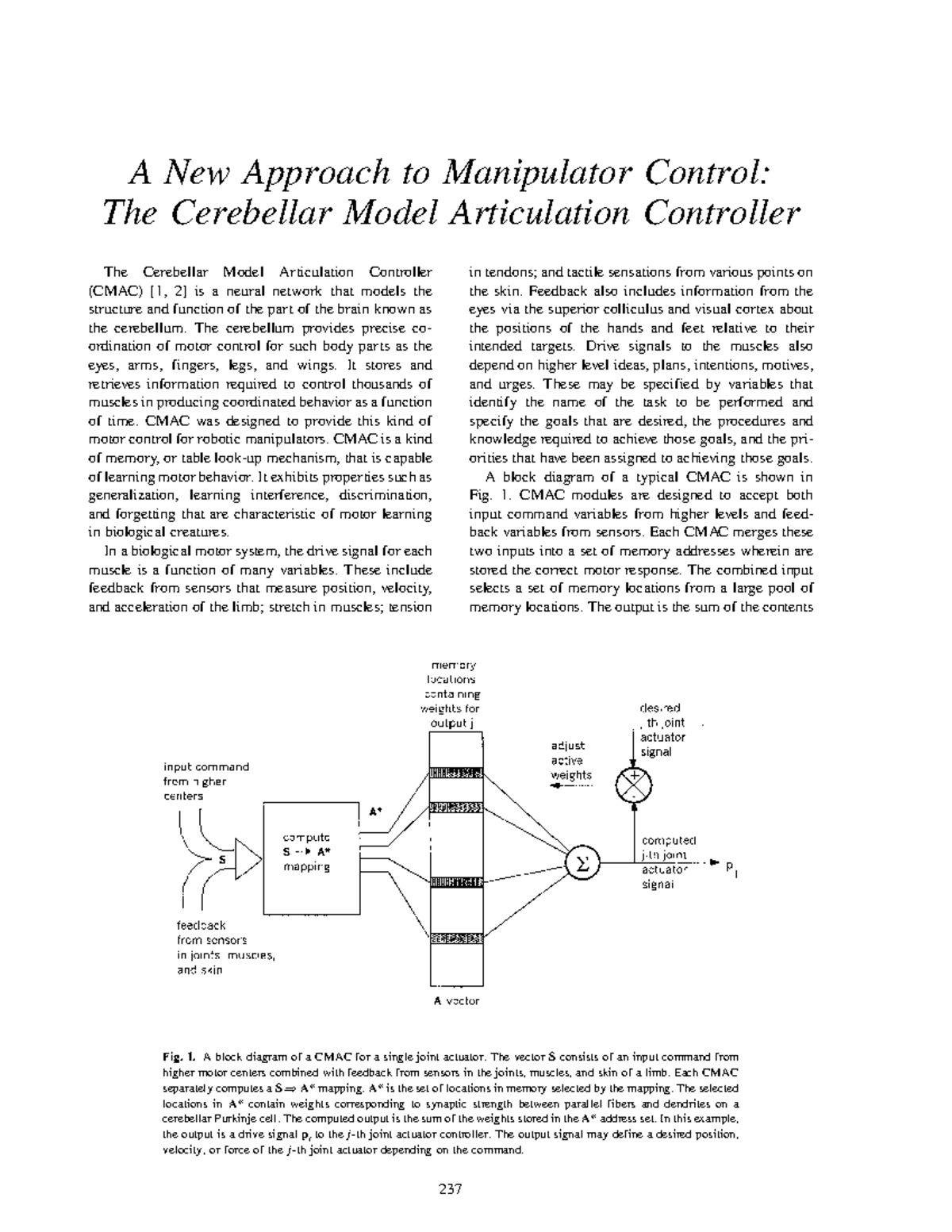Albus 1975 - A new approach to manipulator control - the cerebellar model articulation ...
