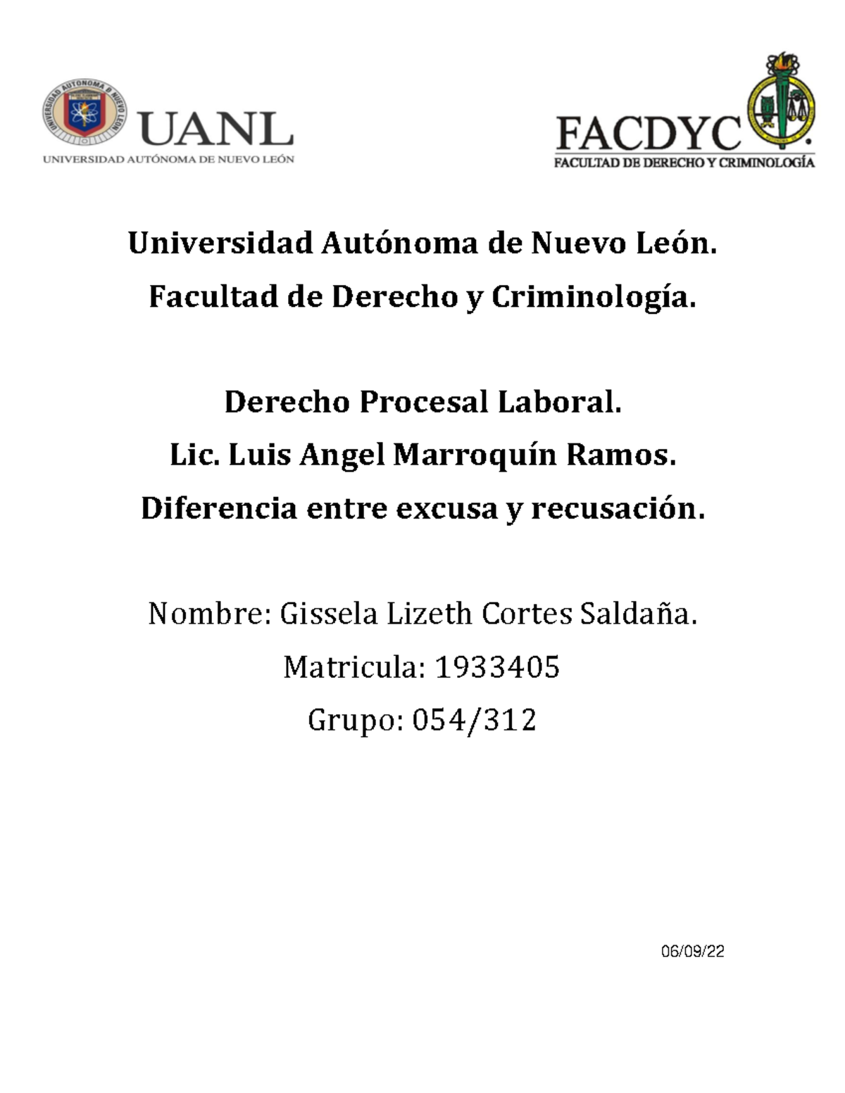 Diferencia entre excusa y recusacion - Universidad Autónoma de Nuevo ...