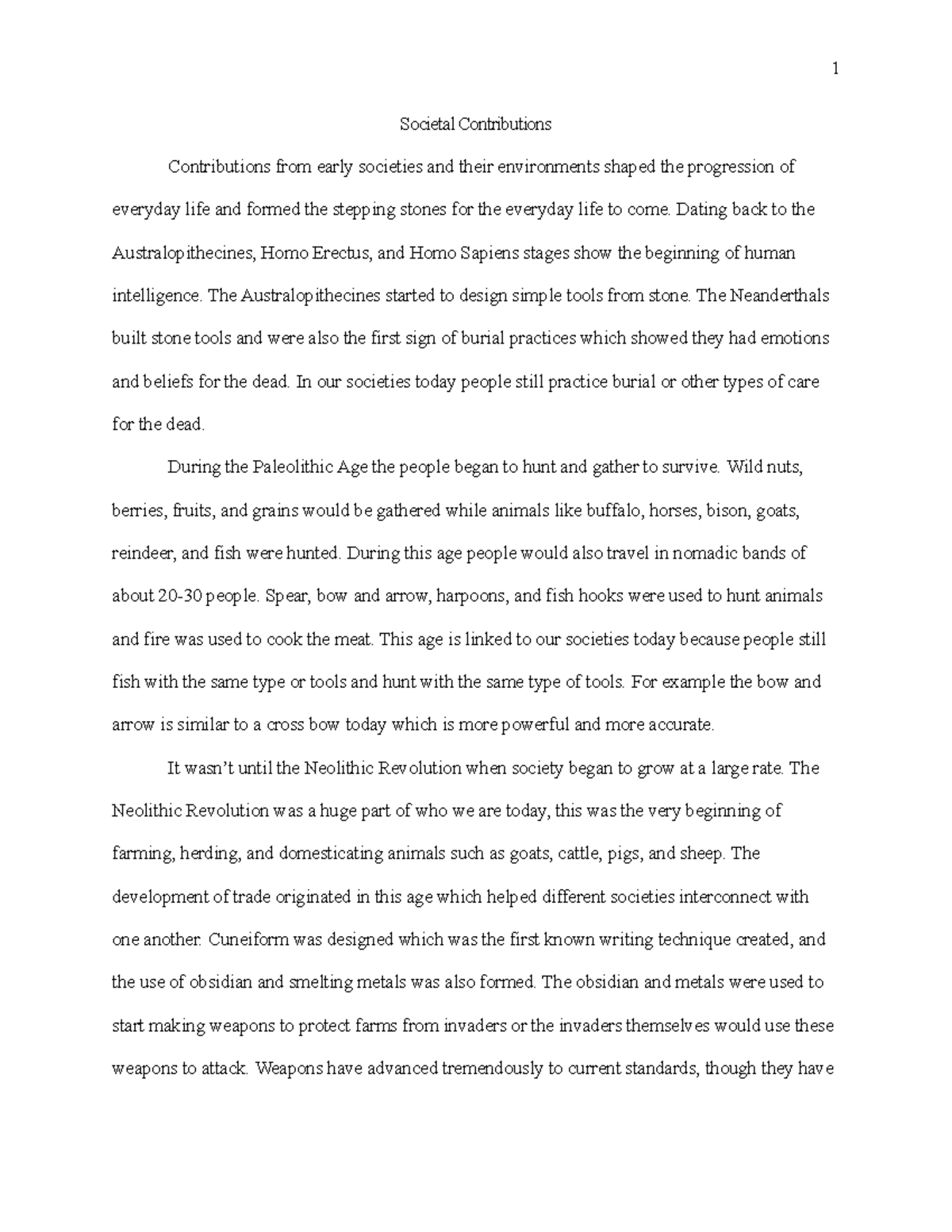 Western Civilization Paper - 1 Societal Contributions Contributions ...