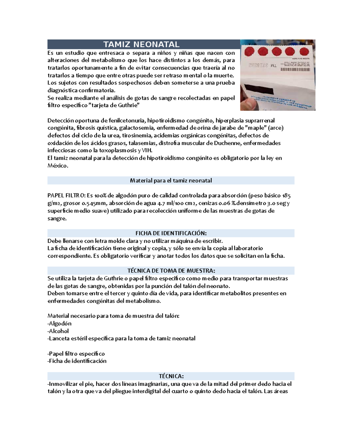 Tamiz neonatal - TAMIZ NEONATAL Es un estudio que entresaca o separa a ...